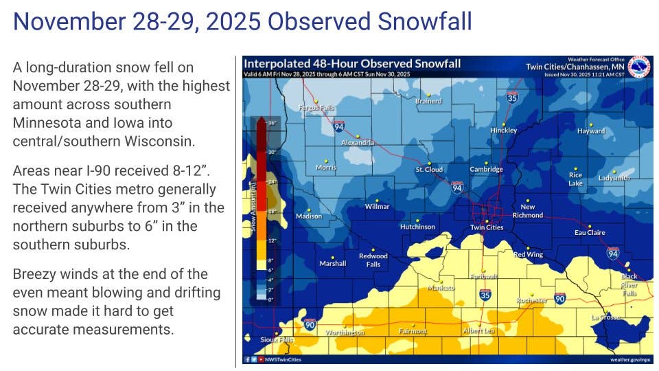 How much snow fell in Minnesota during the Saturday, Nov. 29 storm ...