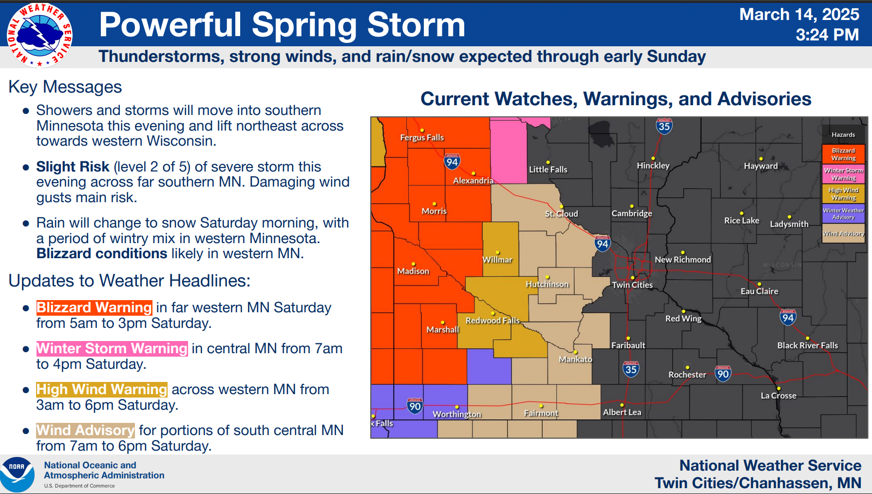 Severe T-storm watch issued in Minnesota alongside blizzard and winter ...
