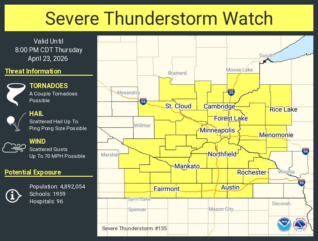 Severe thunderstorm watch in Twin Cities: 70 mph winds, ping pong-sized ...