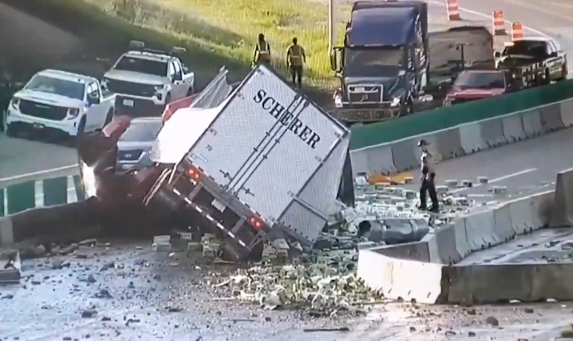 Semi crashes and dumps seltzers on I-94 construction zone in Monticello ...
