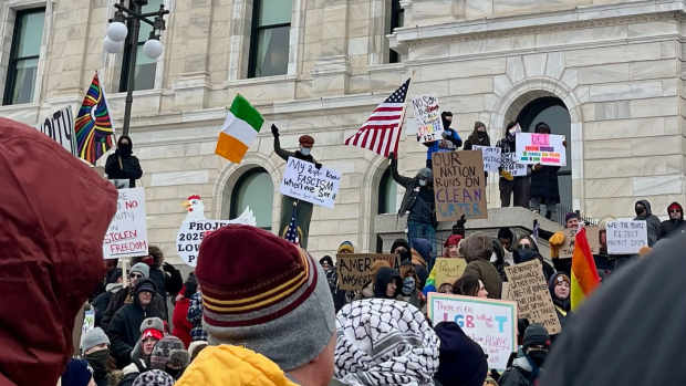 Hundreds brave sub-zero weather for Presidents' Day protest in St. Paul ...