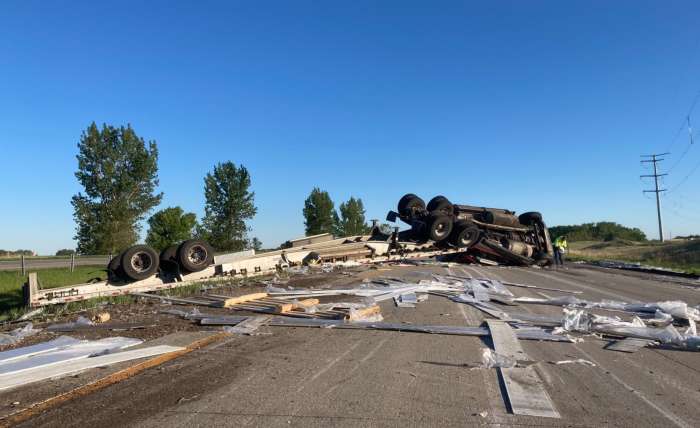 I-94 closed westbound after semi crashes, spills its load - Bring Me The News