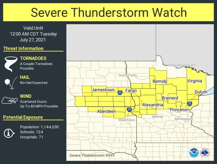 Severe thunderstorm watch issued: 'Giant hail,' 80 mph winds, tornadoes ...