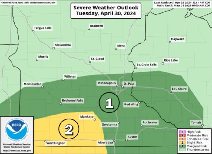 Severe storm risk in Minnesota: Damaging wind, hail and tornadoes possible - Bring Me The News