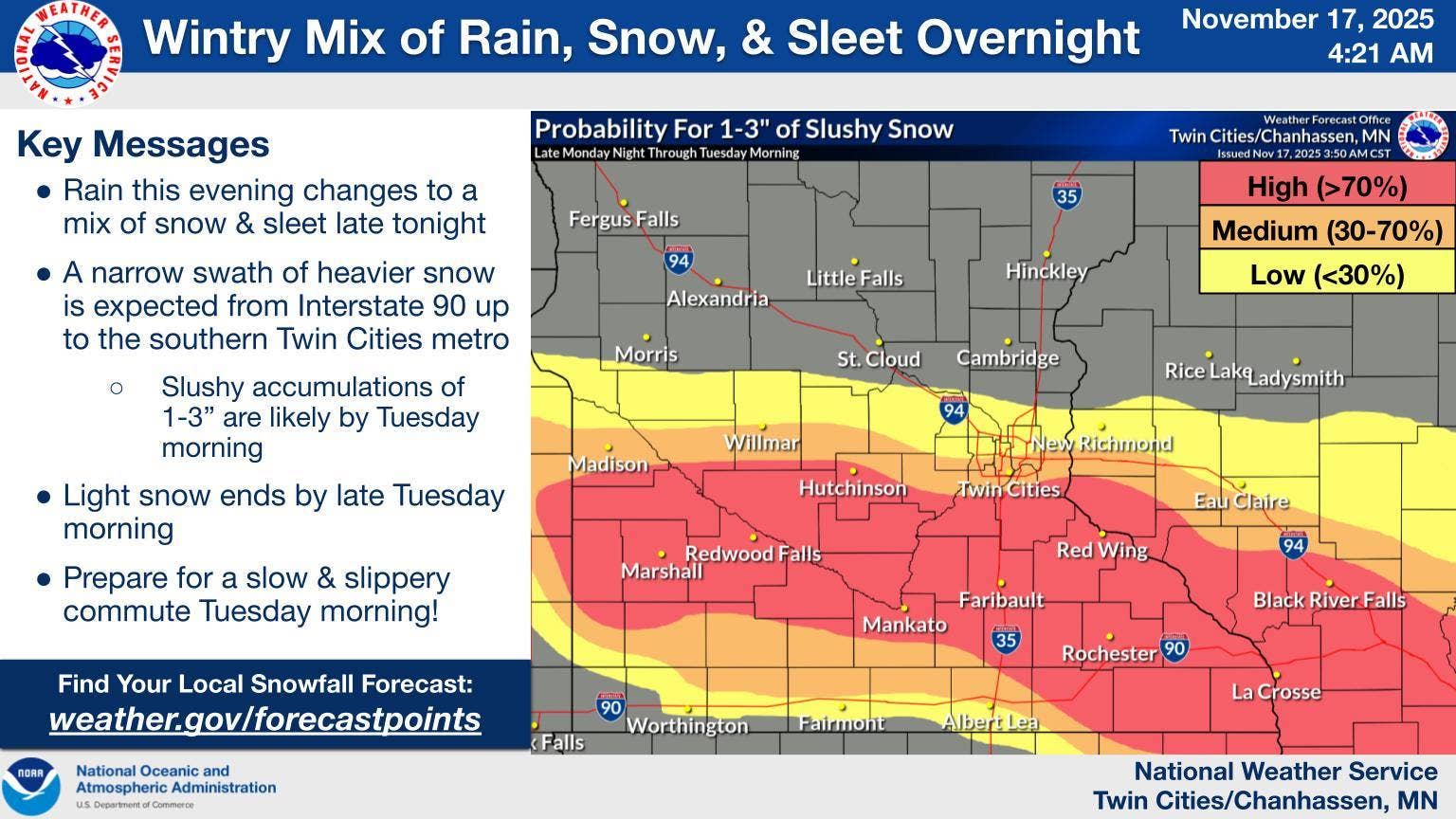 Slushy snow Tuesday morning in Minnesota, and maybe a Thanksgiving ...