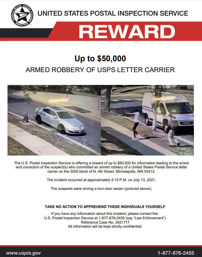 Postal Service offering $50K after armed suspects rob letter carrier ...