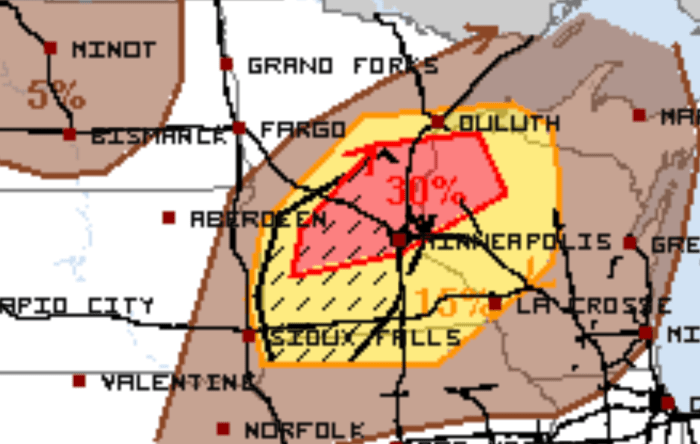 Severe risk elevated to 'enhanced' in the Twin Cities, central ...