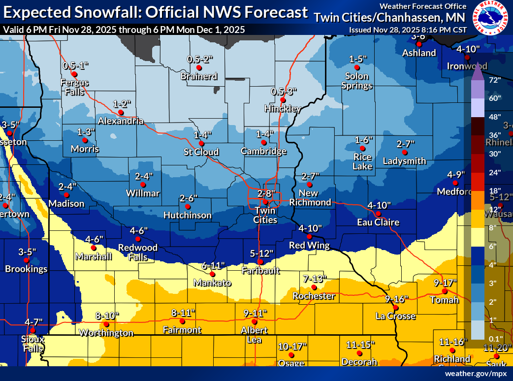 Winter storm to bring up to a foot of snow to Minnesota; 3-6 inches in ...
