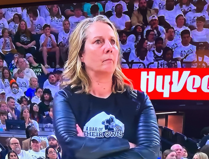 Lynx coach Cheryl Reeve sports A Bar of Their Own shirt during WNBA ...