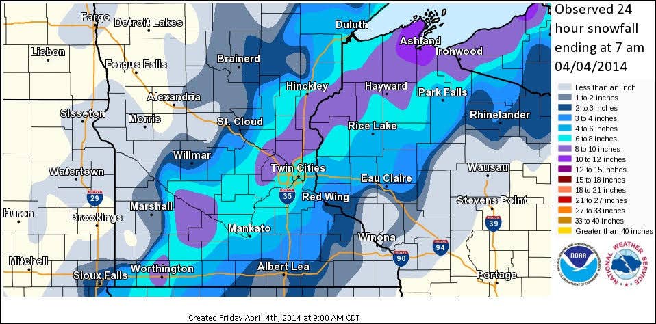 Minnesota was slammed by an April snowstorm twice as large just 4 years ...