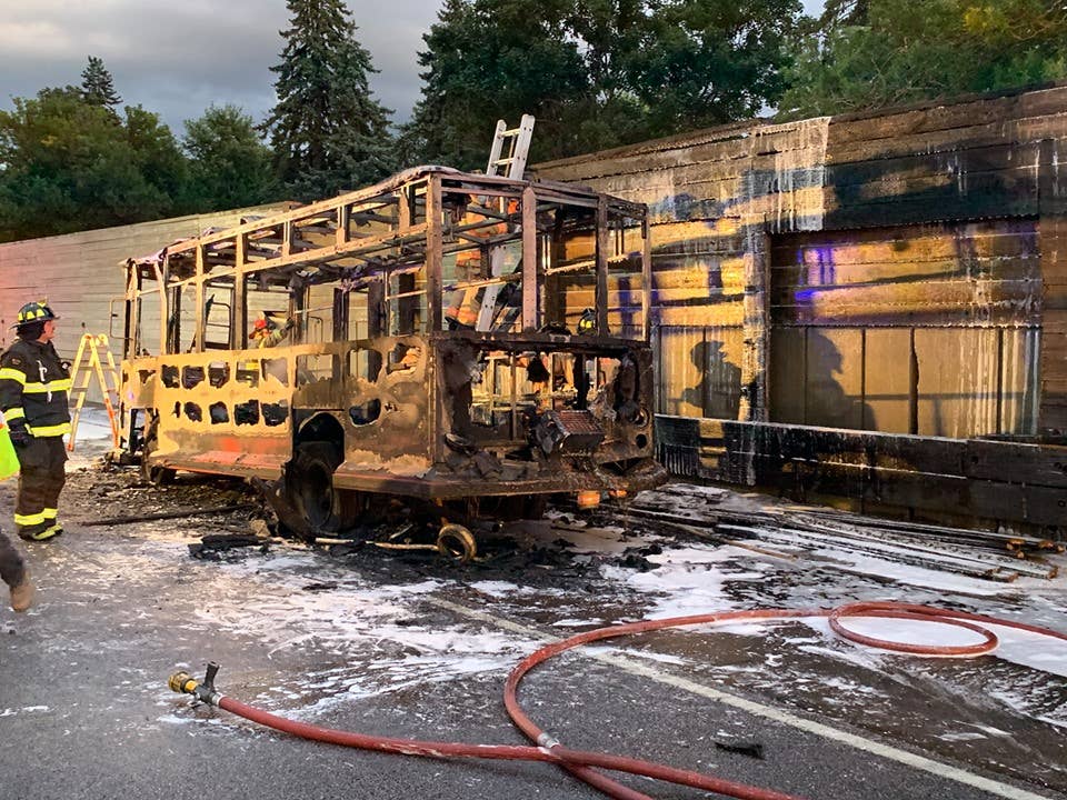 Trolley engulfed in flames on Highway 36 in Twin Cities Saturday night ...