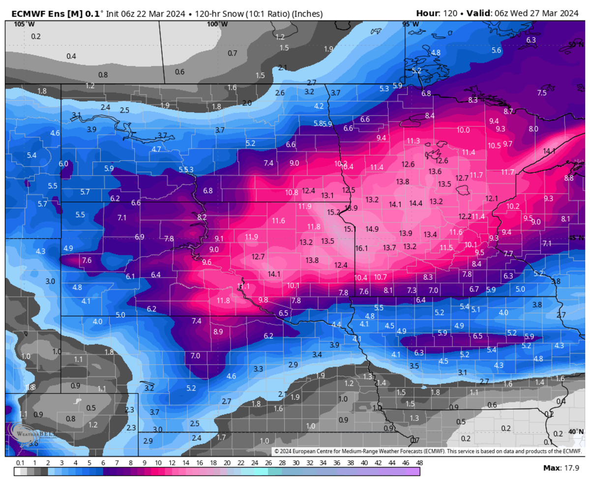 NWS issues unbelievable snowfall potential map for Sunday-Tuesday storm ...