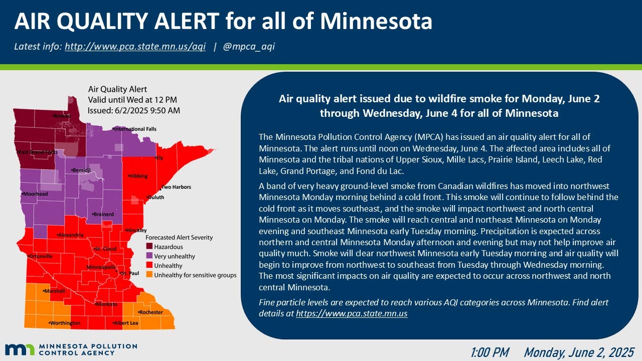 'Hazardous' wildfire smoke to choke Minnesota skies through Wednesday ...