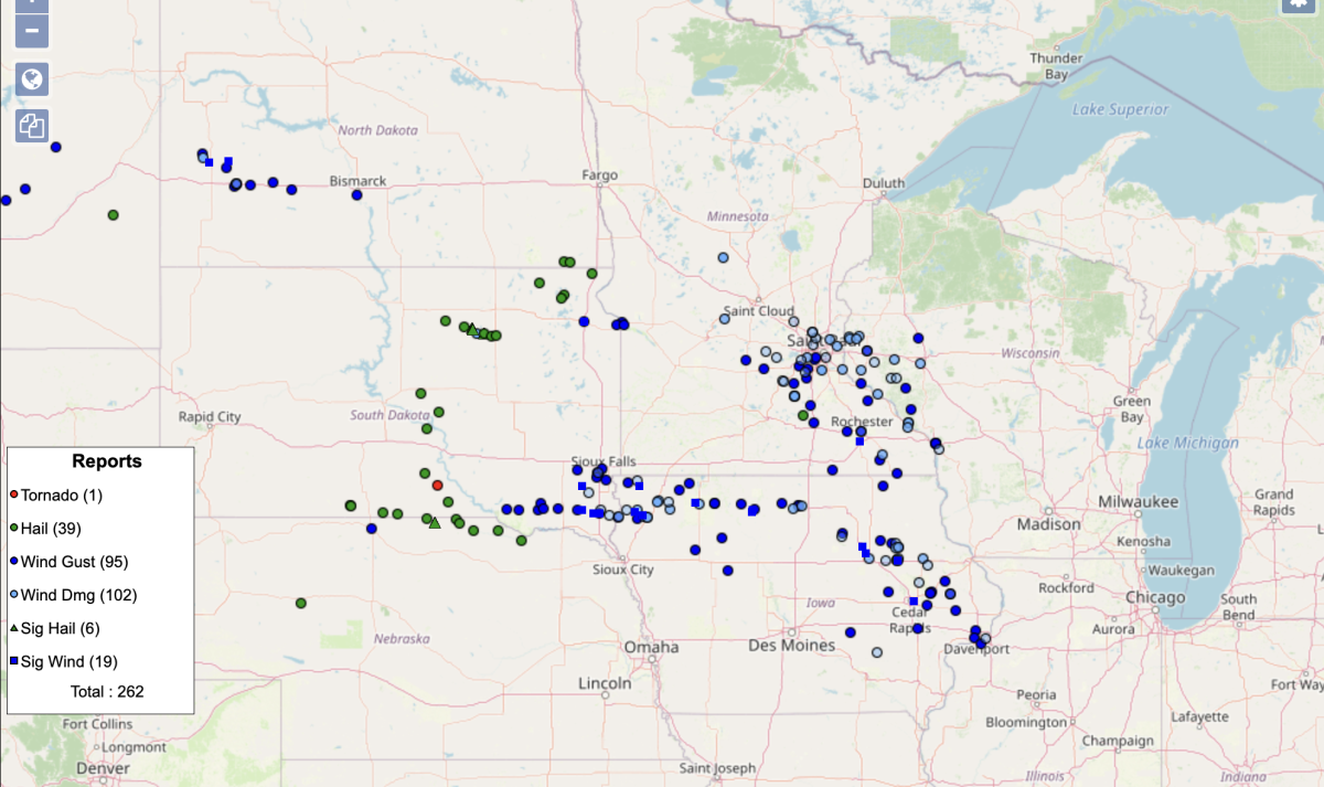 Highest wind gusts from Monday's severe storms in Minnesota, Iowa, the ...