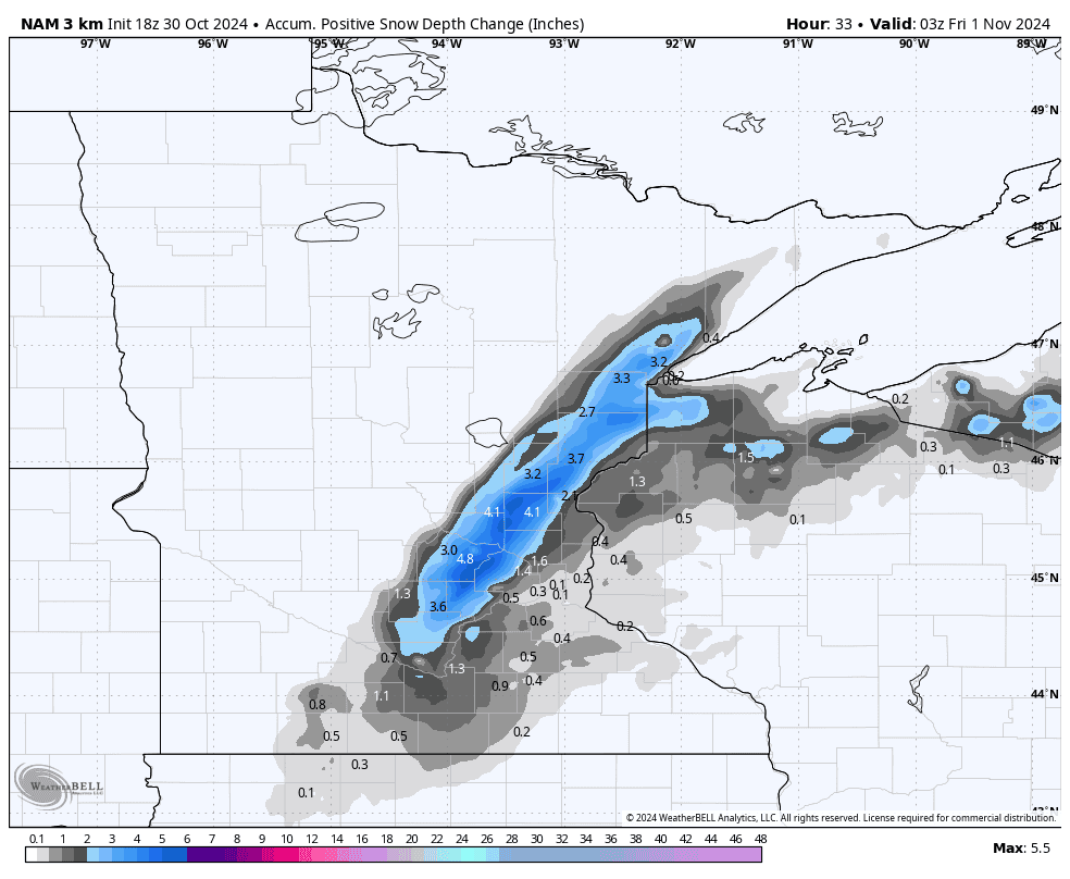 Update for where the heaviest snow could fall in Minnesota on Halloween ...