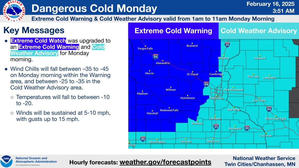 Extreme cold warning issued for most of Minnesota; -45 wind chills ...