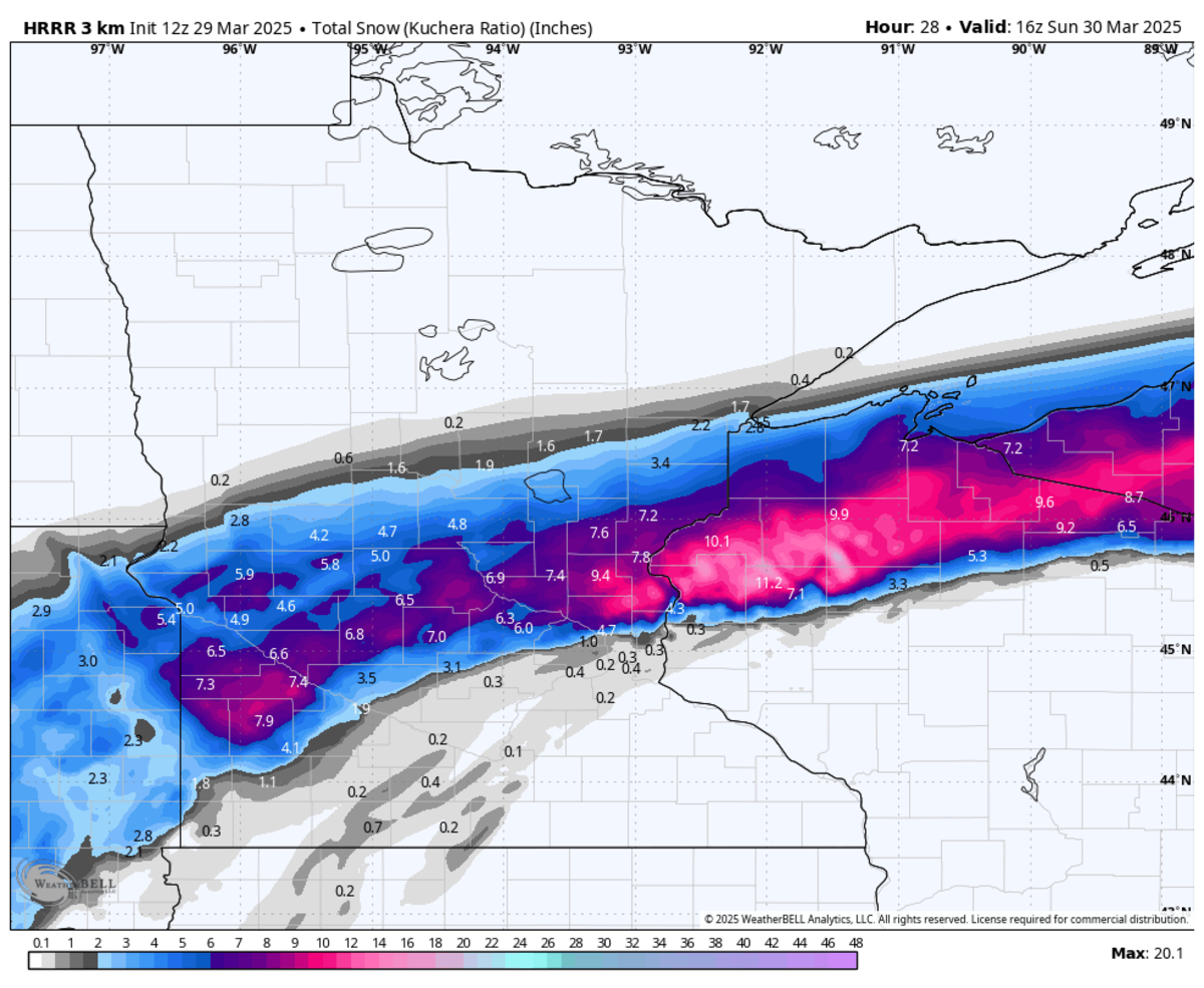 Up to 8 inches of snow, ice accumulations, heavy rain in Minnesota ...