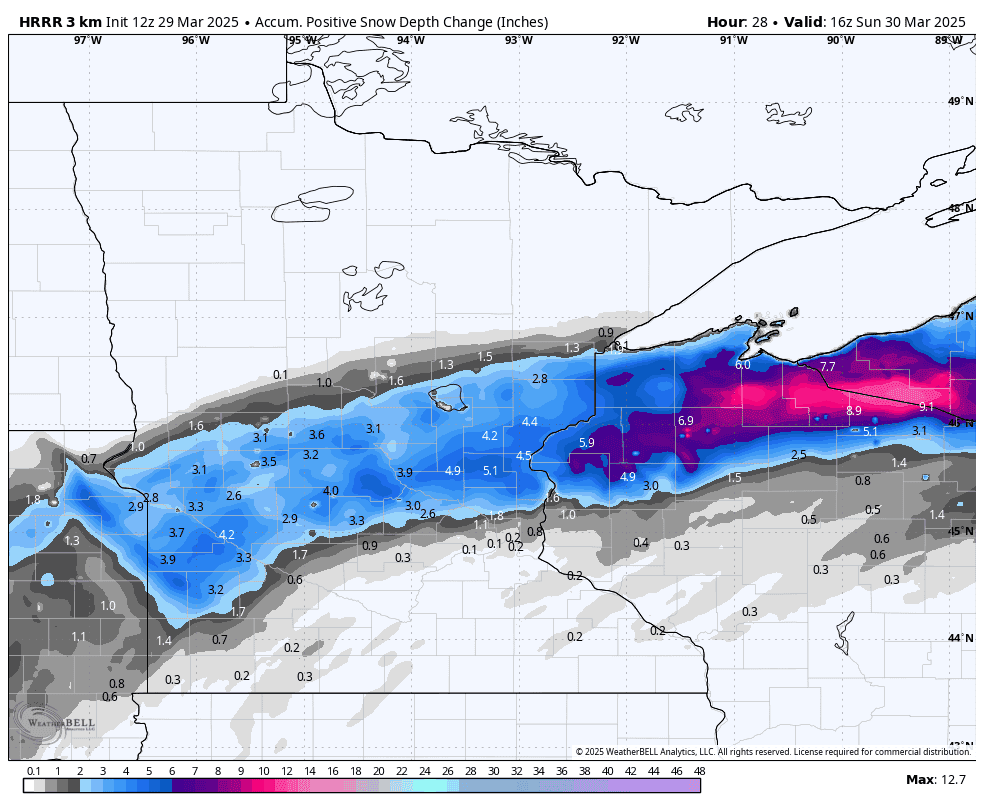 Up to 8 inches of snow, ice accumulations, heavy rain in Minnesota ...