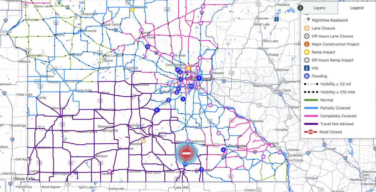 Interstate 35 southbound closed in southern Minnesota amid blizzard ...